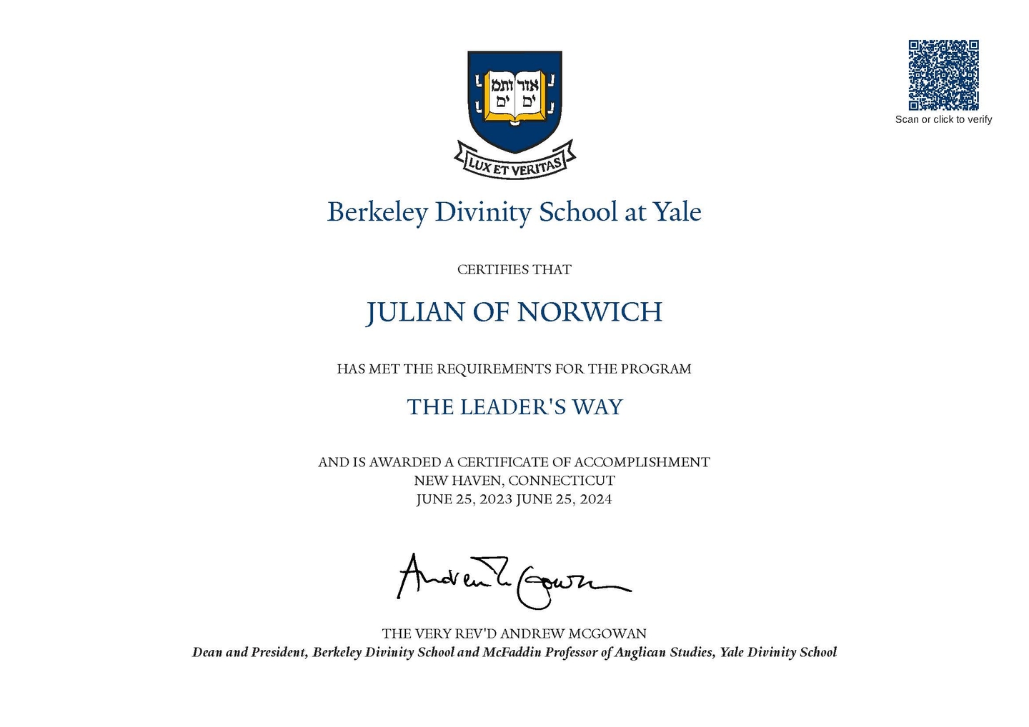 The Leader's Way Certificate Program | Berkeley Divinity School at Yale